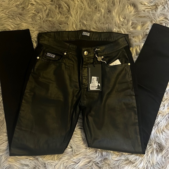 Versace | Pants & Jumpsuits | Versace Culture Skinny Lmina Wax Black Sz ...